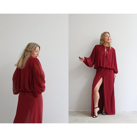 Wayne Clark | Dresses | 98s Wayne Clarke Cranberry Chiffon Gown Womens ...